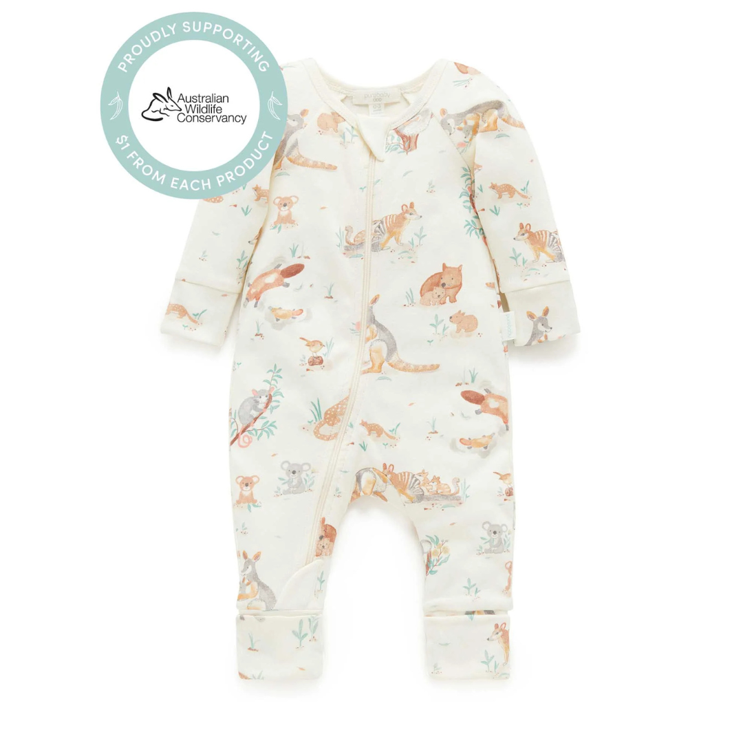 Purebaby Organic Bush Babies 2 Pack Zip Growsuit & Reversible Bib ...