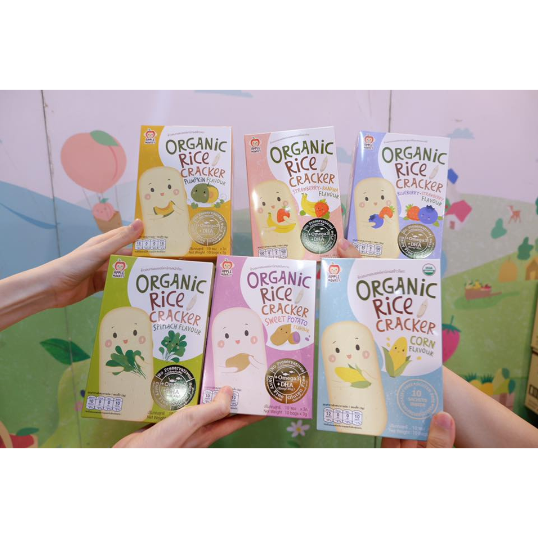 Apple Monkey Organic Rice Cracker 10 sachets 30g – Babyland SS2 Malaysia