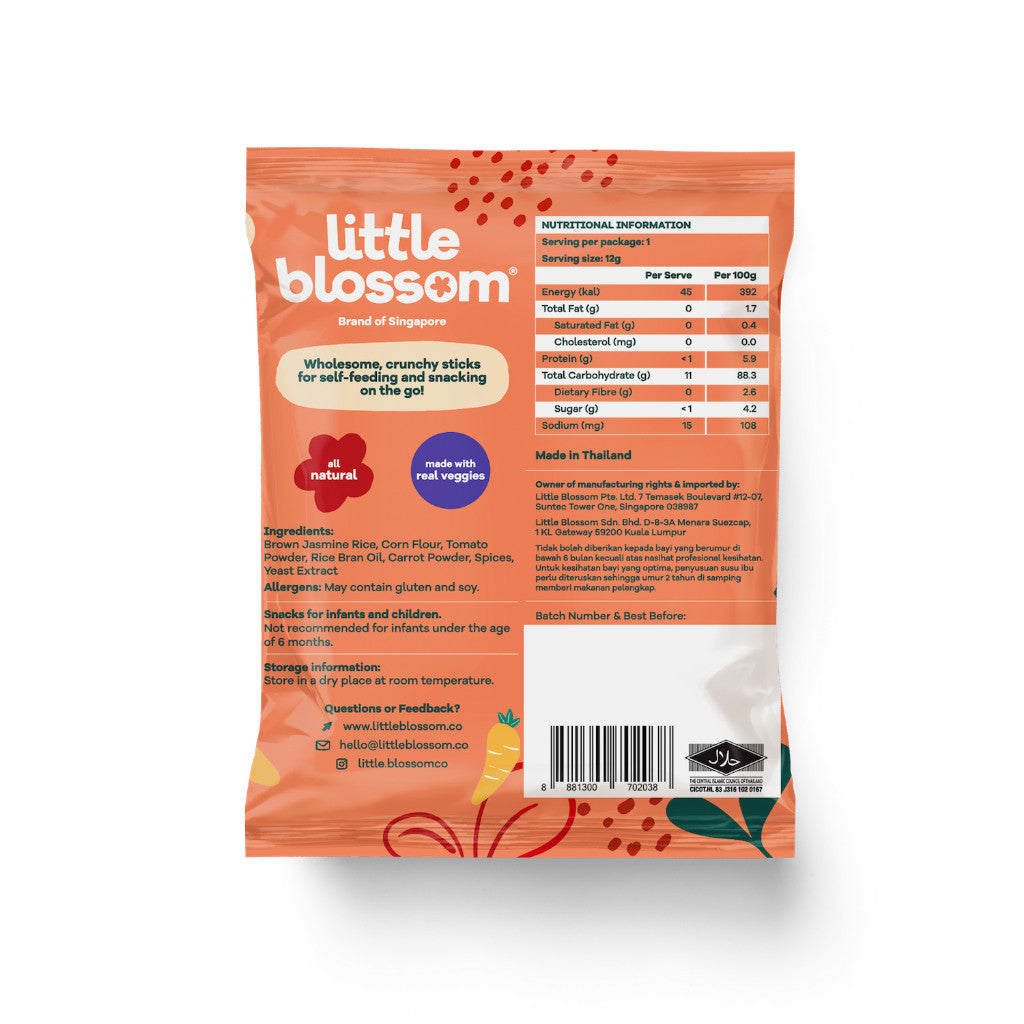 Little Blossom Veggie Sticks 12g - Tomato & Carrot – Babyland SS2 Malaysia