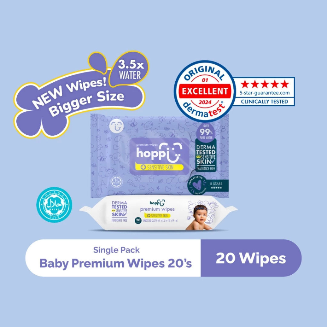 Hoppi 99% Premium Water Wipes For Sensitive Skin (20 Wipes x 5 Packs ...